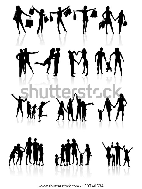 Family Silhouettes Shadow Vector Illustration Stock Vector (Royalty ...