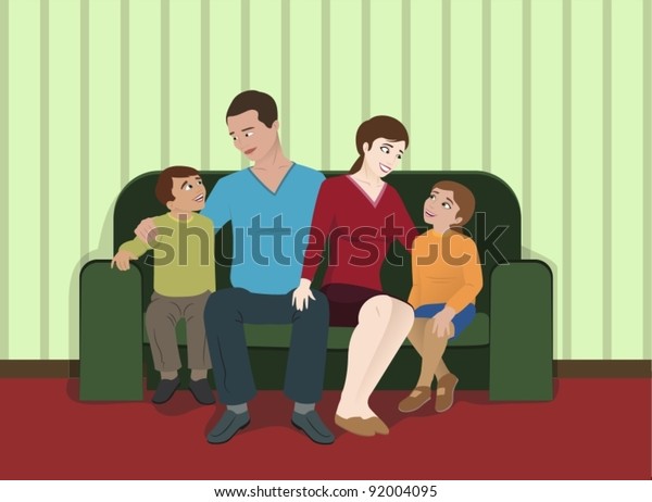 Family Sitting Living Roomvector Stock Vector (Royalty Free) 92004095 ...