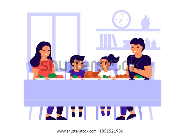 Family Sitting Together Table Talking Eating Stock Vector (Royalty Free ...