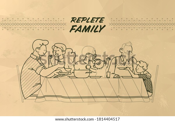 Family Table Vector Outline Illustration Happy Stock Vector (Royalty ...
