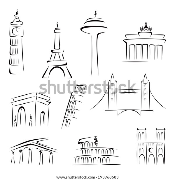 Famous Buildings Stock Vector (Royalty Free) 193968683 | Shutterstock