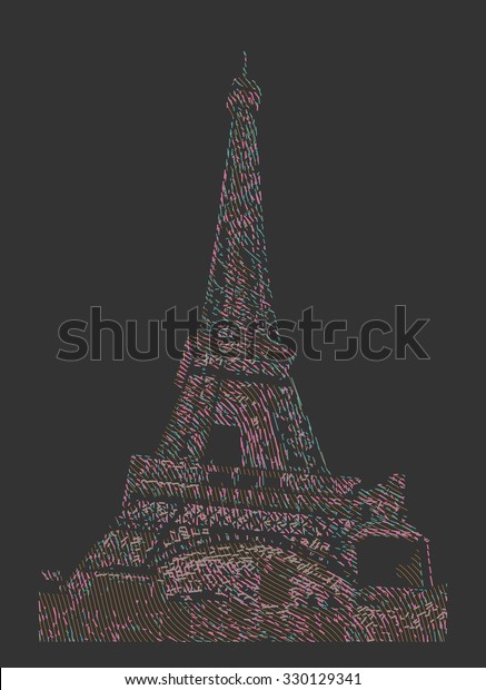 Famous Eiffel Tower Rendered Engraving Effects Stock Vector (Royalty ...