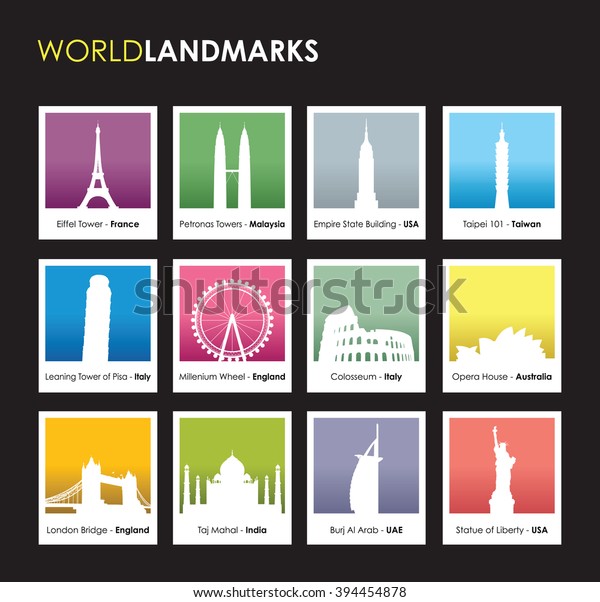 Famous Landmarks Photo Boxes: vector de stock (libre de regalías ...