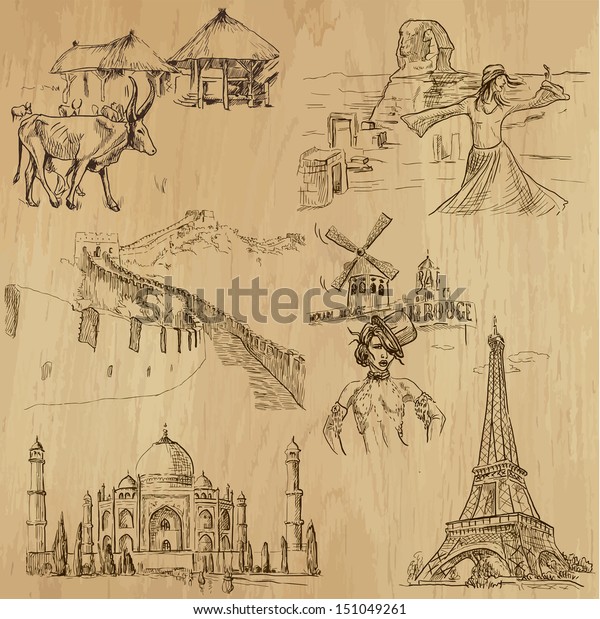 Famous Places Architecture Around World Set: เวกเตอร์สต็อก (ปลอดค่า ...