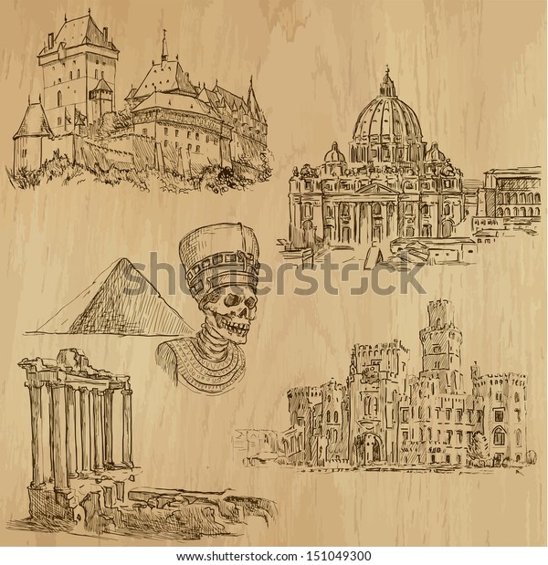 Famous Places Architecture Around World Set Stock Vector (Royalty Free ...