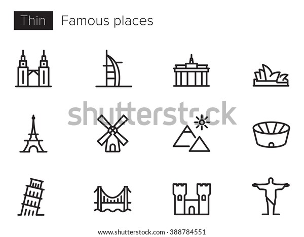 Famous Places Vector Icons Set Thin Stock Vector (Royalty Free ...