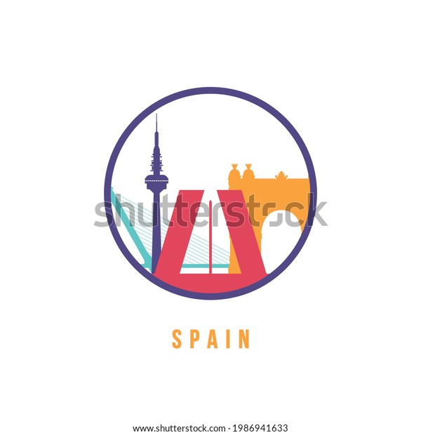 Famous Spain Landmarks Silhouette Multicolor Spain Stock Vector ...