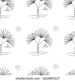 Fan Palm Seamless Pattern Line Art Stock Vector (Royalty Free ...