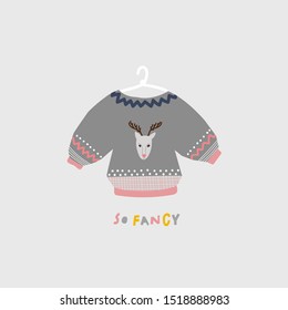 Fancy Deer Oversized Grey Hanging Sweater Stock Vector (Royalty Free ...