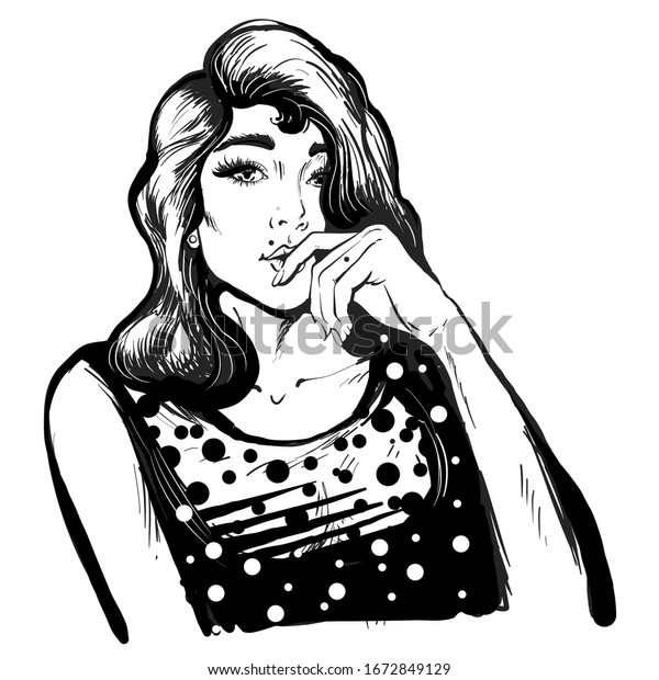 Fancy Illustration Pretty Woman Thinking Beautiful Stock Vector ...