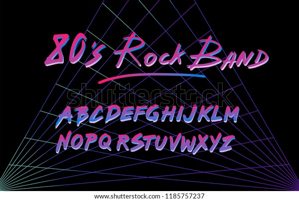 Fancy Retrofuturistic Neon Font On Dark: เวกเตอร์สต็อก (ปลอดค่า ...