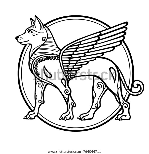 Fantastic Image Winged Dog Mythological Character Stock Vector (Royalty ...