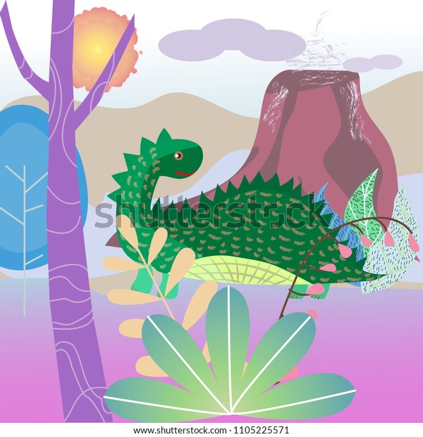 Fantastic Landscape Fantastic Prehistoric Animals Extinct Stock Vector ...