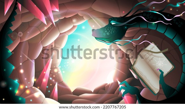 Fantasy Dragon Reading Legend Book Magic Stock Vector (Royalty Free ...