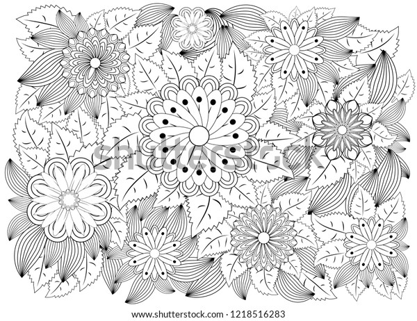 Fantasy Flowers Coloring Page Hand Drawn Stock Vector (Royalty Free ...
