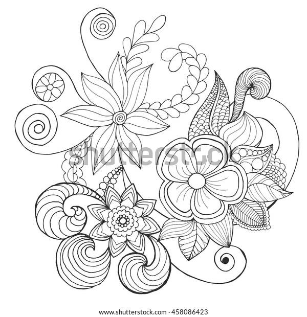 Fantasy Flowers Coloring Page Hand Drawn: เวกเตอร์สต็อก (ปลอดค่า ...
