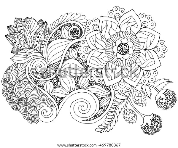 Fantasy Flowers Coloring Page Hand Drawn: стоковая векторная графика ...