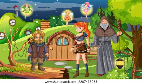 Fantasy Folk Cartoon Characters Forest Illustration Stock Vector ...