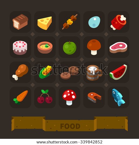 Fantasy Game Icons Set Different Food 스톡 벡터(사용료 없음) 339842852 ...