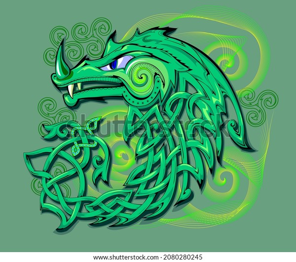 Fantasy Green Dragon Modern Art Mural Stock Vector (Royalty Free ...