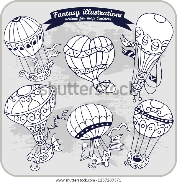 Fantasy Illustration Hot Air Balloon Map Stock Vector (Royalty Free ...