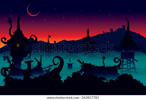 Fantasy Imaginary Night Scene Illustration City Stock Vector (Royalty ...