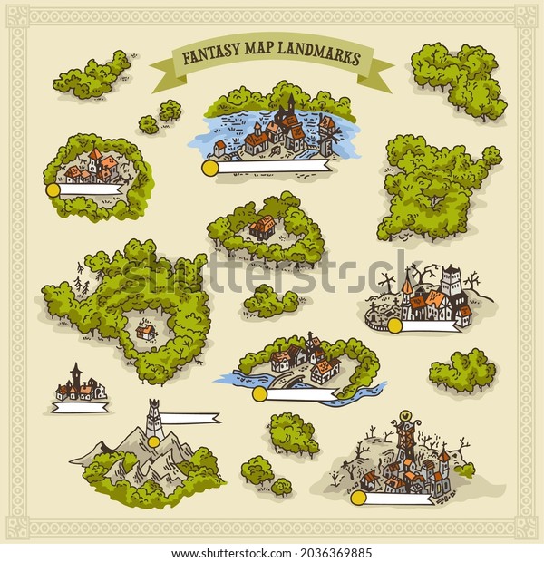 Fantasy Map Landmark Illustrations 3 Forest Stock Vector (Royalty Free ...