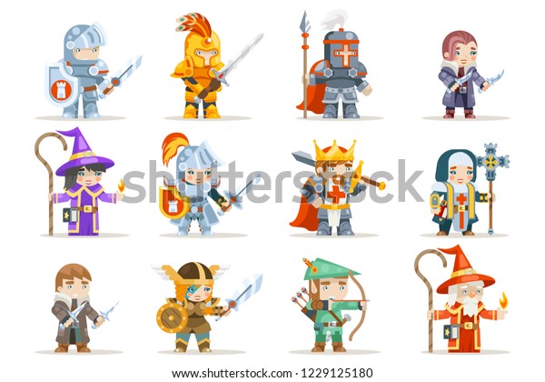 Fantasy set rpg game character heroes vector icons flat design vector ...