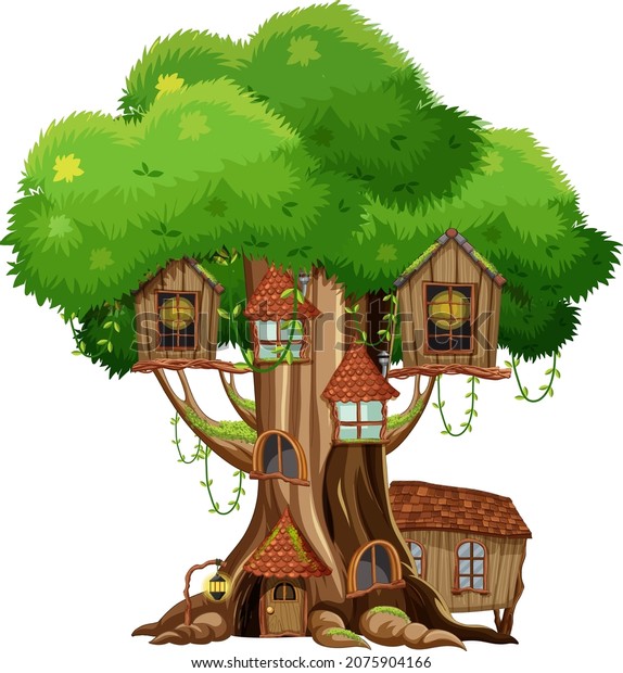 Fantasy Tree House Inside Tree Trunk Stock Vector (Royalty Free ...