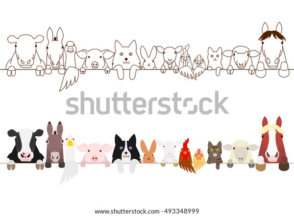Farm Animals Border Set Stock Vector (Royalty Free) 493348999 ...
