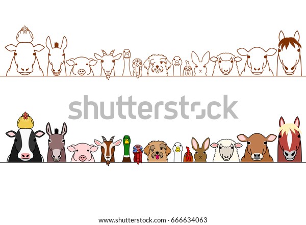 Farm Animals Border Set Stock Vector (Royalty Free) 666634063