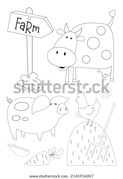 Farm Animals Coloring Page Printable Children: เวกเตอร์สต็อก (ปลอดค่า ...