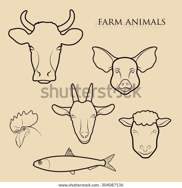 Farm Animals Drawing Lines Stock Vector (Royalty Free) 304087136 ...