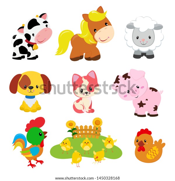 Farm Animals Set Cartoon Style Isolated Stock Vector (Royalty Free ...