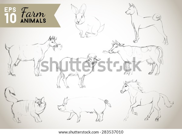 Farm Animals Set Hand Drawing Vector 스톡 벡터(로열티 프리) 283537010 | Shutterstock