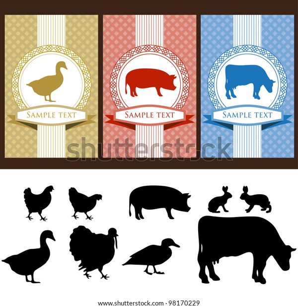 Farm Animals Vintage Frame Labels Food: เวกเตอร์สต็อก (ปลอดค่าลิขสิทธิ์ ...