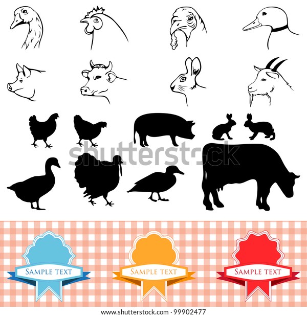 Farm Animals Vintage Frame Labels Food Stock Vector (Royalty Free) 99902477