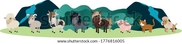 Farm Animals Walk On Field Stock Vector (Royalty Free) 1776816005 ...