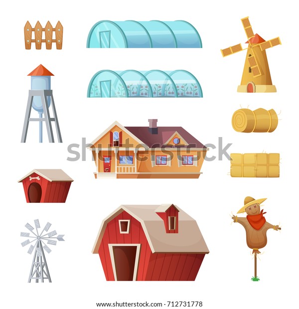 Farm Buildings Constructions Set Agriculture Industry Stock Vector ...