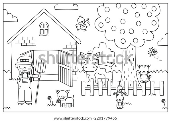 Farm Coloring Page Vector Illustration Stock Vector (Royalty Free ...