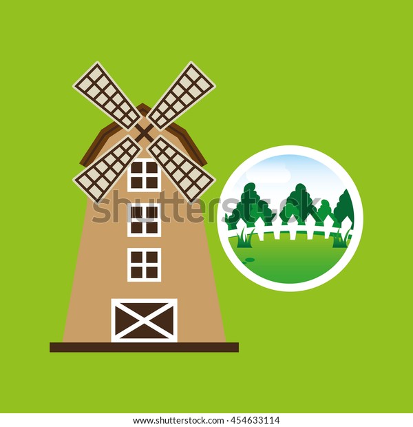 Farm Countryside Windmill Isolated Vector Illustration Stock Vector ...