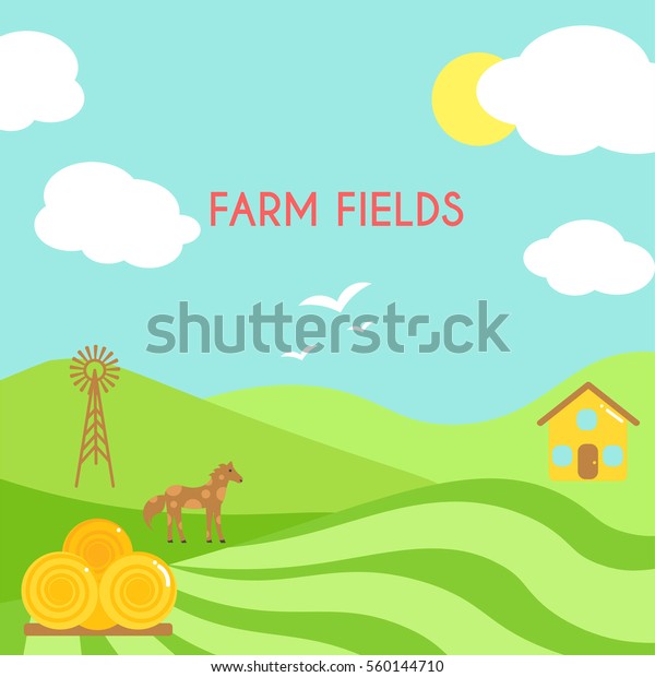 Farm Fields Landscape Cartoon Green Field Stock Vector (Royalty Free ...