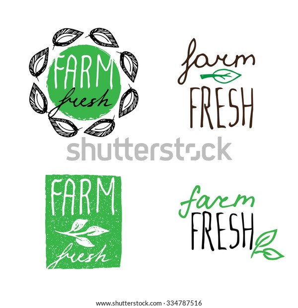 Farm Fresh Hand Drawn Logos Green Stock Vector (Royalty Free) 334787516