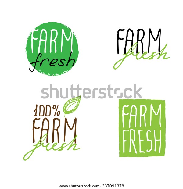 Farm Fresh Hand Drawn Logos Green Stock Vector (Royalty Free) 337091378