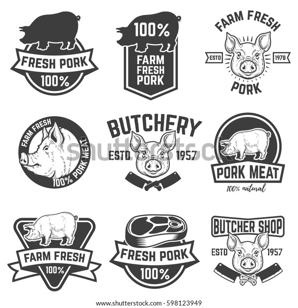 Farm Fresh Pork Meat Emblems Design Stock Vector (Royalty Free) 598123949