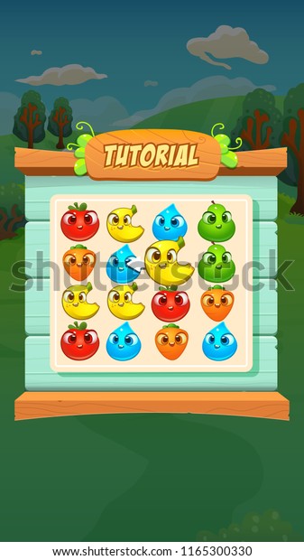 Farm Fruits Match 3 Tutorial Mobile Stock Vector (Royalty Free) 1165300330