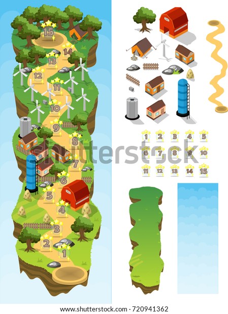 Farm Game Map Cartoon Graphic Design: เวกเตอร์สต็อก (ปลอดค่าลิขสิทธิ์ ...