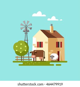 Farmhouse Farm Animals Vector Illustration Stock Vector (Royalty Free ...