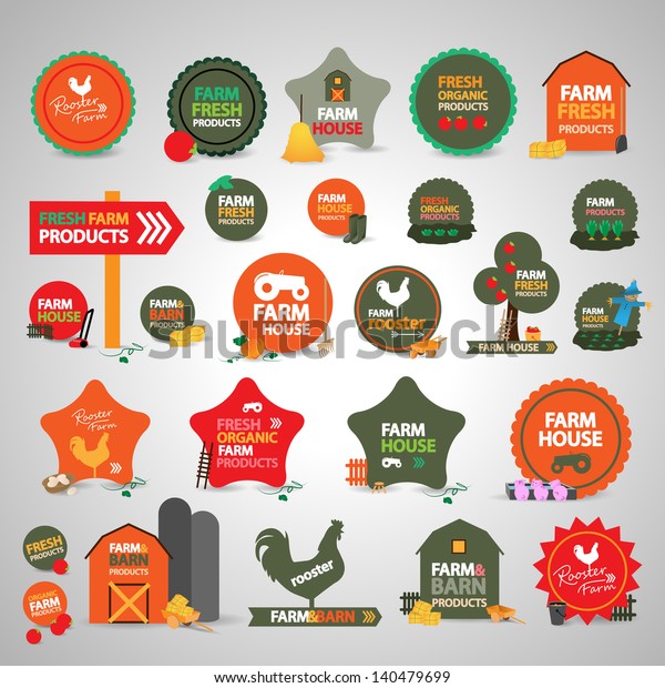Farm Labels Icons Set Isolated On Stock Vector (Royalty Free) 140479699