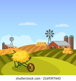 Farm Land Landscape Vector Banner Background Stock Vector (Royalty Free ...